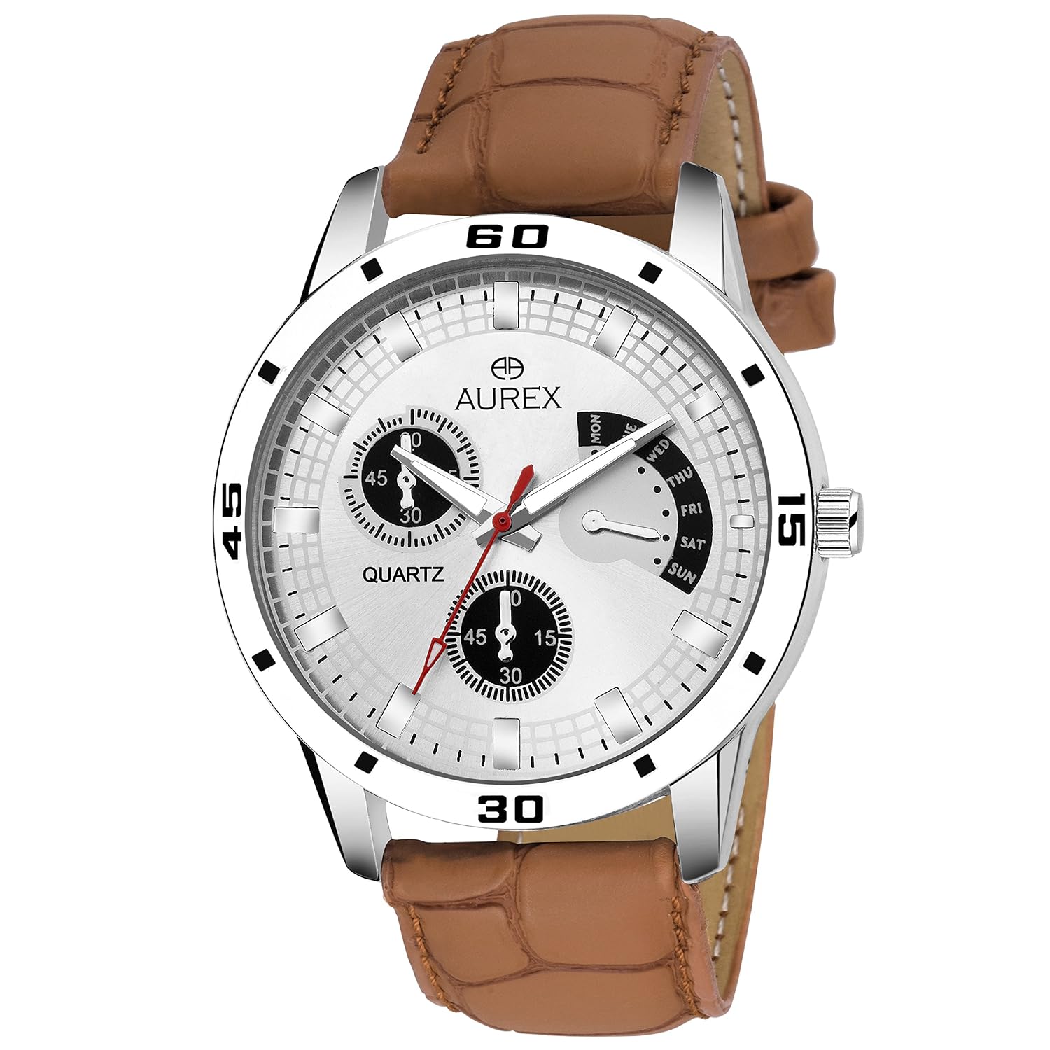 AUREX Analogue Men's Watch (White Dial Brown Colored Strap) : Amazon.in ...