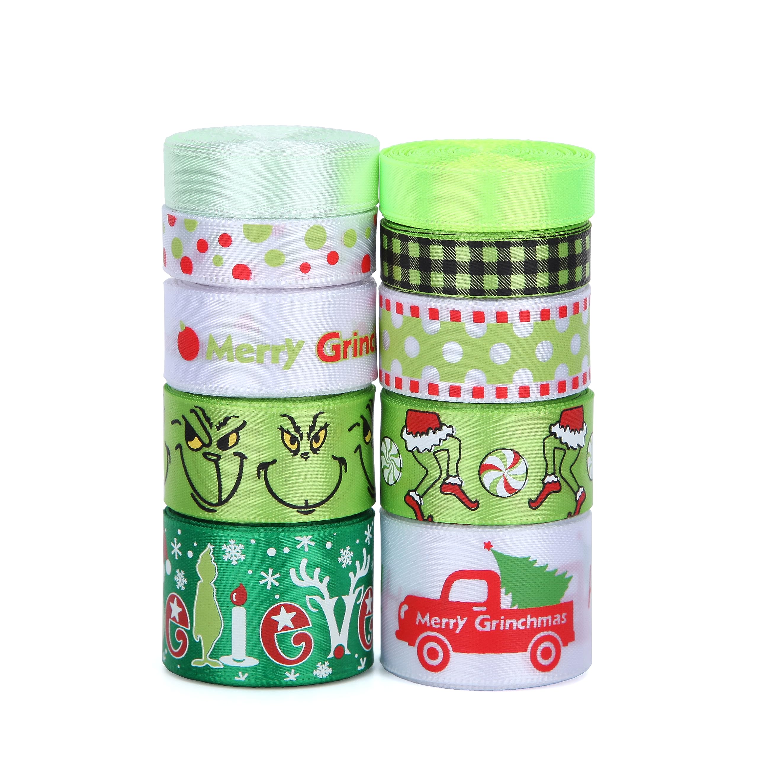 Amazon.com: Meseey Red Green Ribbon 10 Rolls Total 50 Yards Christmas ...