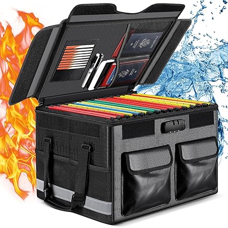 Amazon.com: Fireproof Document Box with Lock, Portable File Organizer ...
