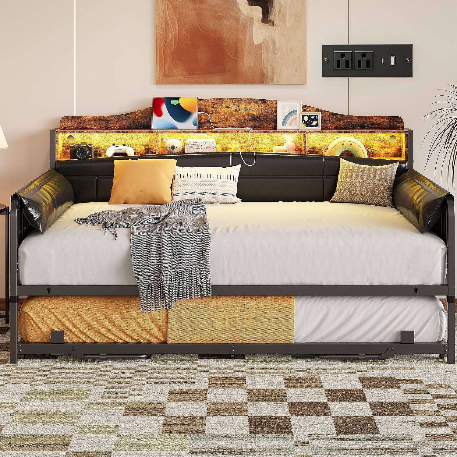 Amazon.com: ANCTOR Daybed with Trundle, Twin Day Bed with Bookcase ...