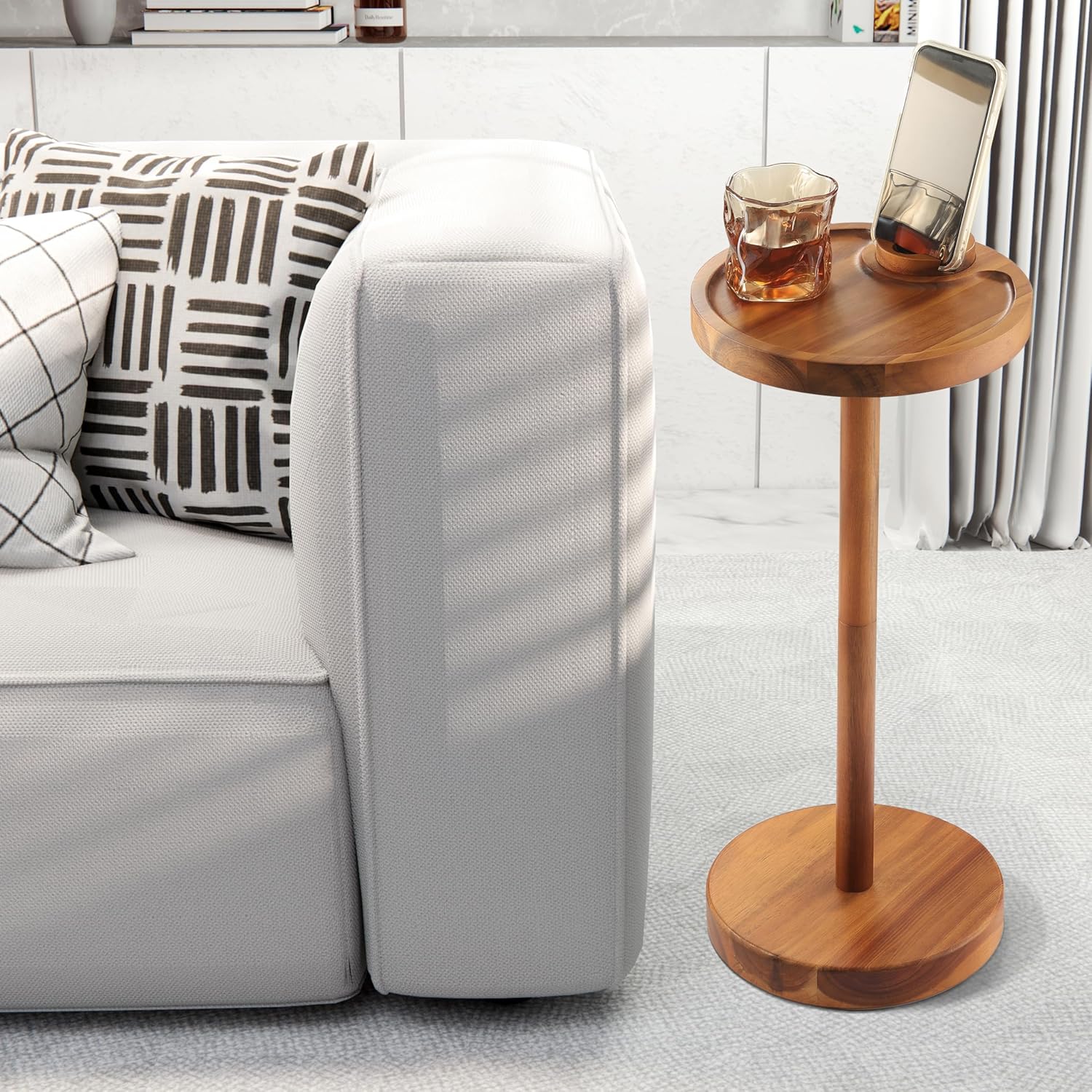 Amazon.com: Pedestal Side Table, Acacia Drink Table with Weighted Base ...
