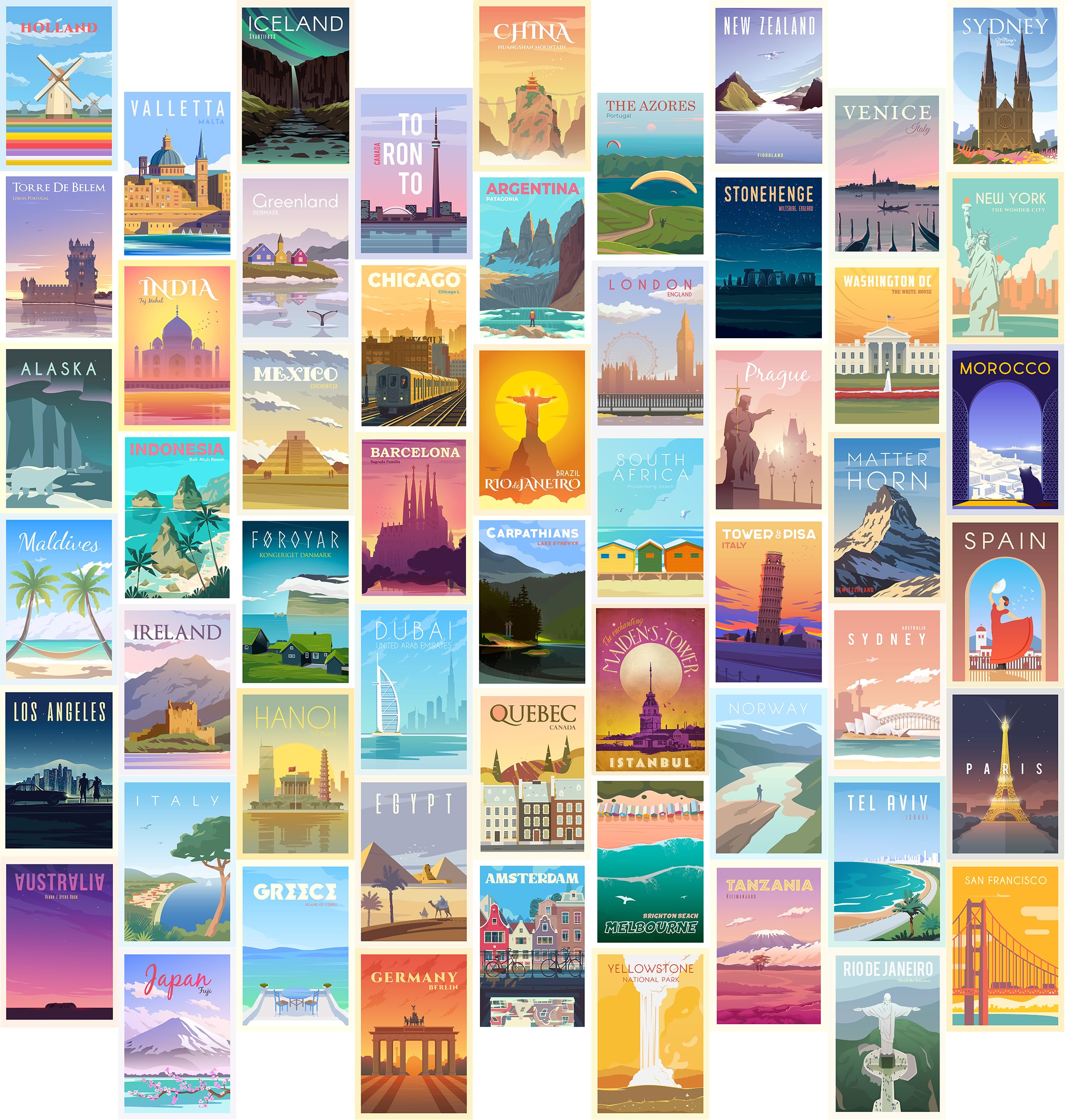 EDUS Vintage Travel City Wall Collage Kit Room Aesthetic, 54PCS (4×6 ...