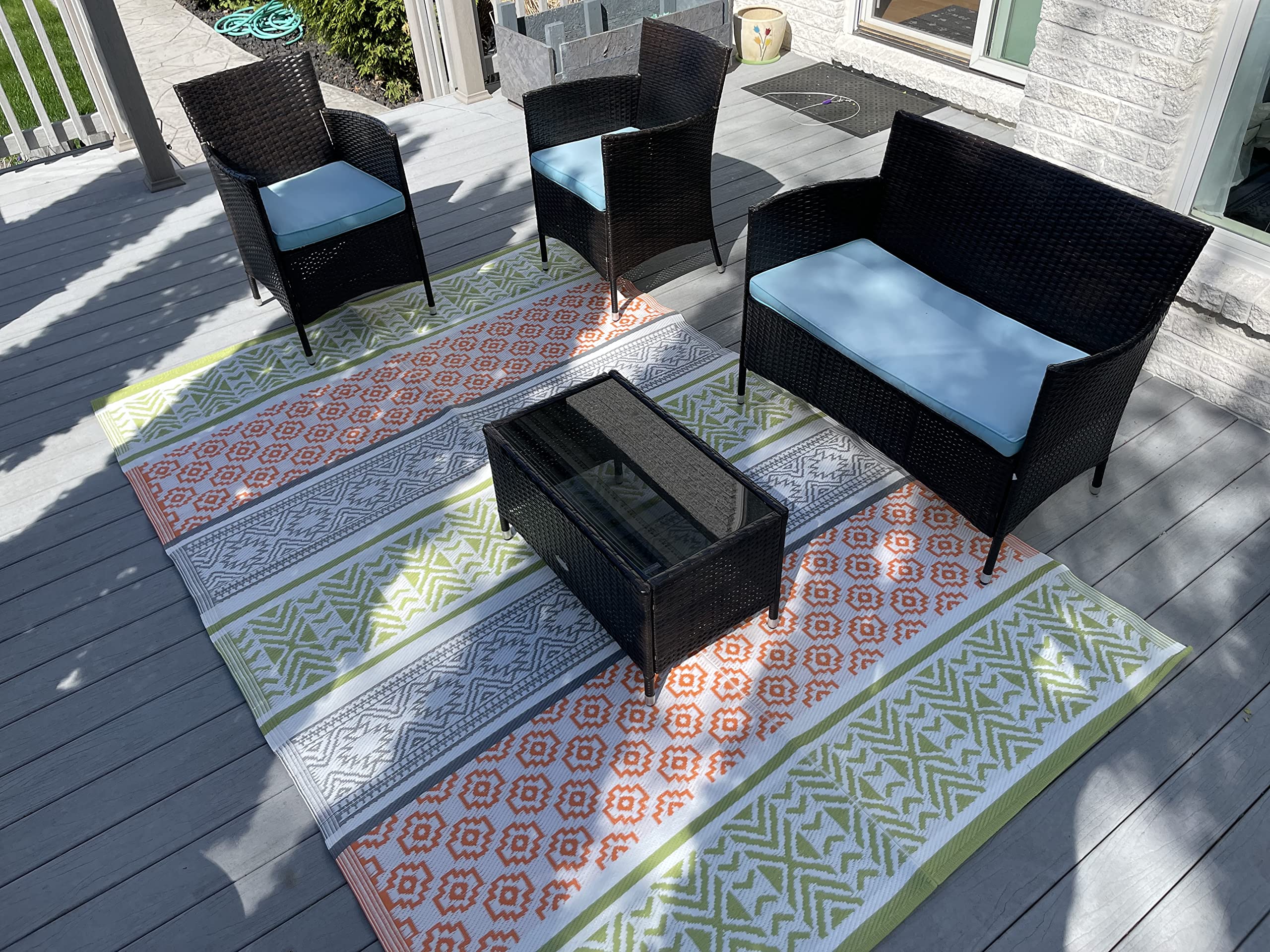 BalajeesUSA Premiun Outdoor Plastic Patio Rugs â€“ 9x12, Green, Orange ...