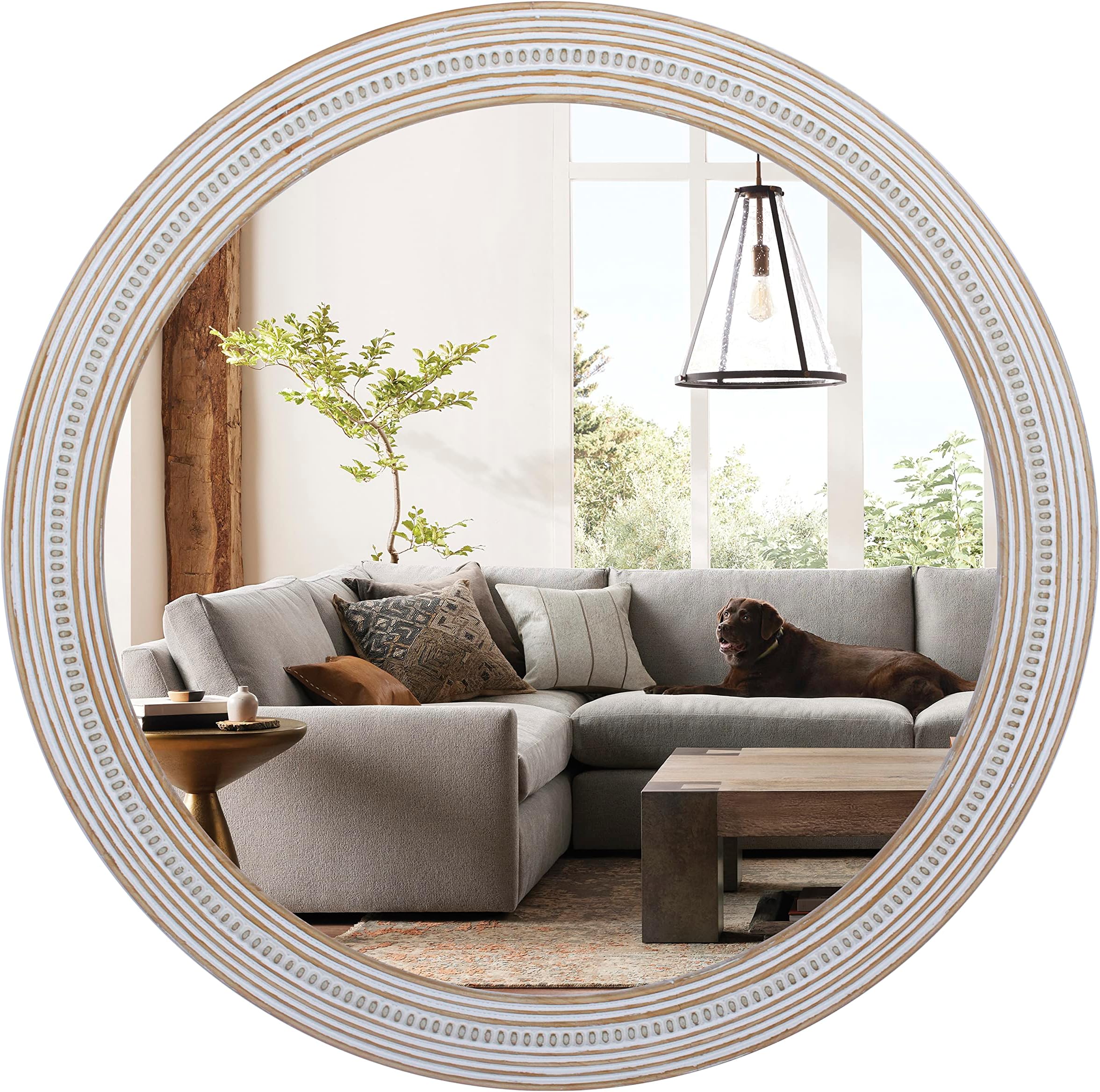 Amazon.com: 30" Round Wall Mirror, Farmhouse Wooden Frame Circle ...