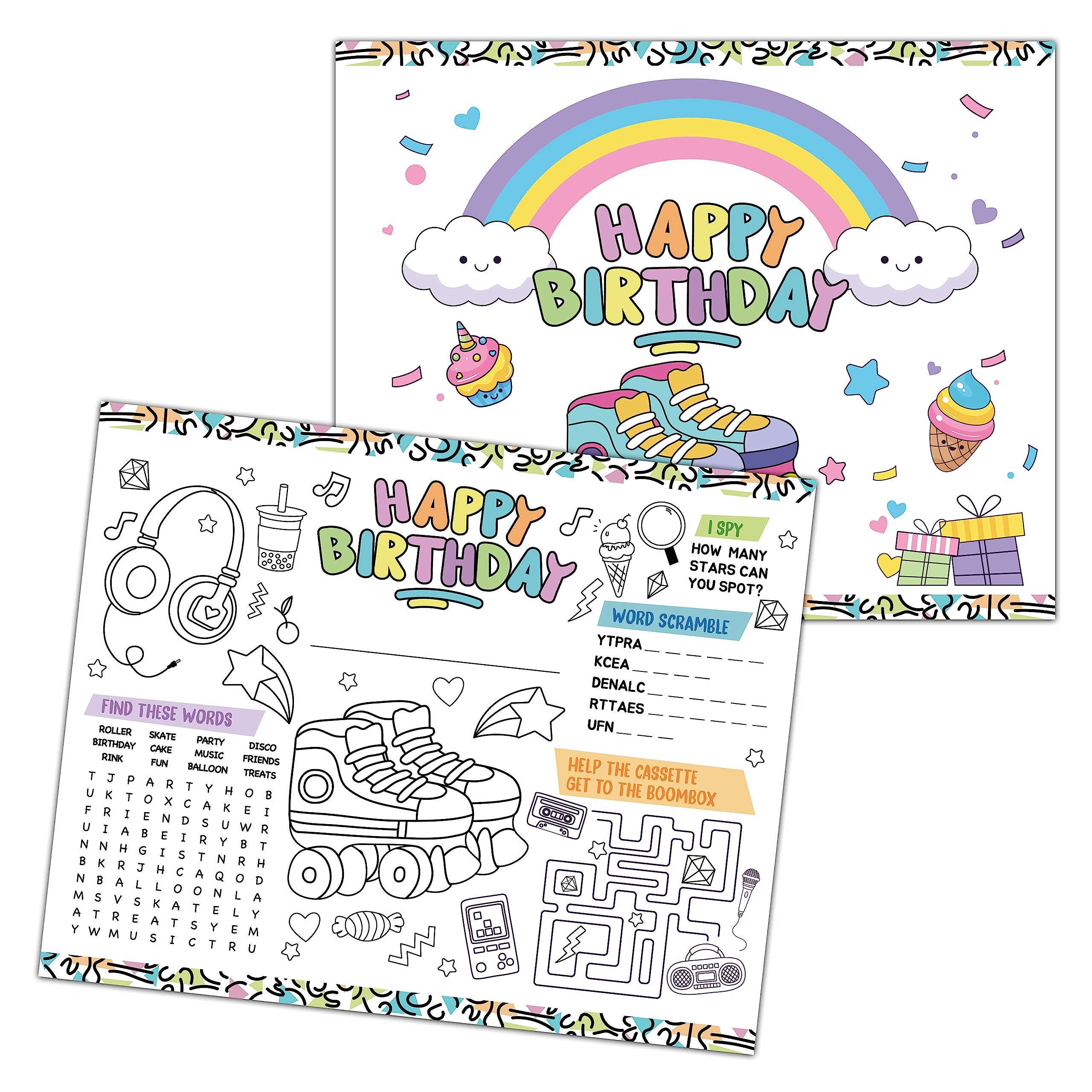 Amazon.com: Birthday Coloring Paper Placemats, Roller Skating Birthday ...