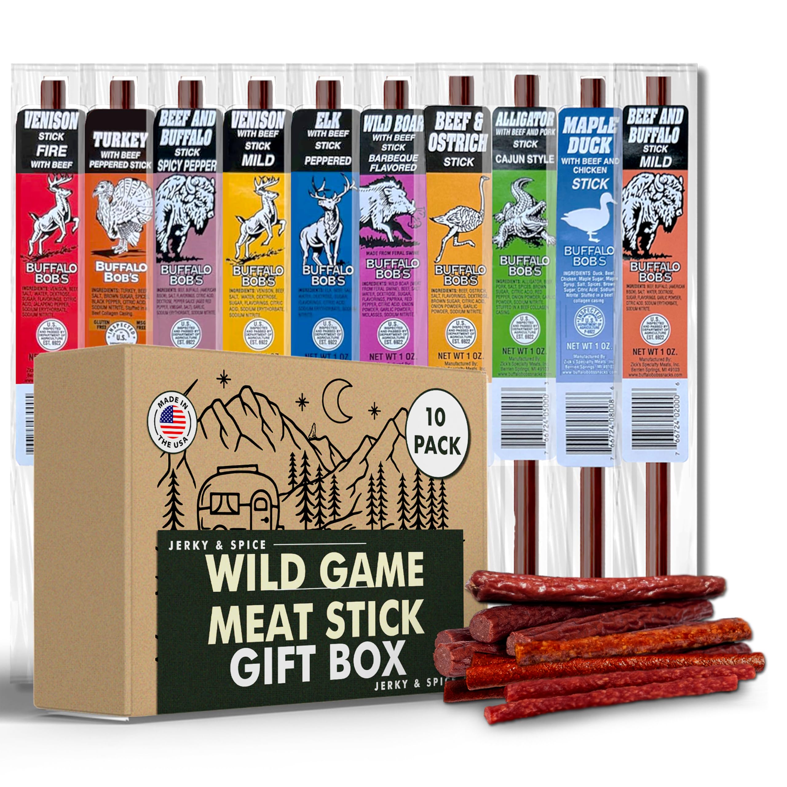 Amazon.com: Jerky-n-Spice Wild Game Meat Sticks (10-Pack), Exotic Beef ...