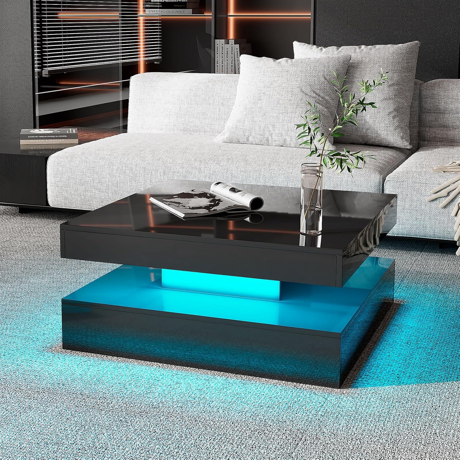Amazon.com: HedoAjim Black LED Coffee Table for Living Room, Wood ...
