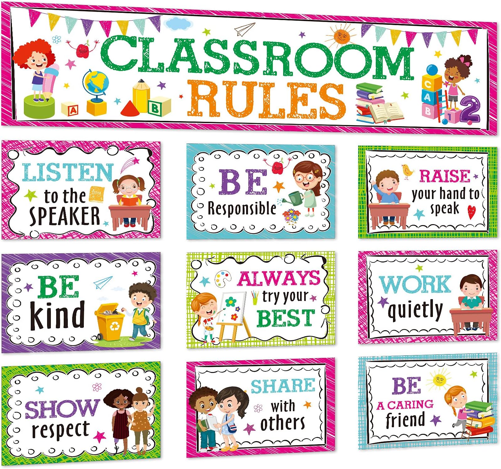 Amazon.com: Marspark Classroom Rules Bulletin Board Set for Decorations ...