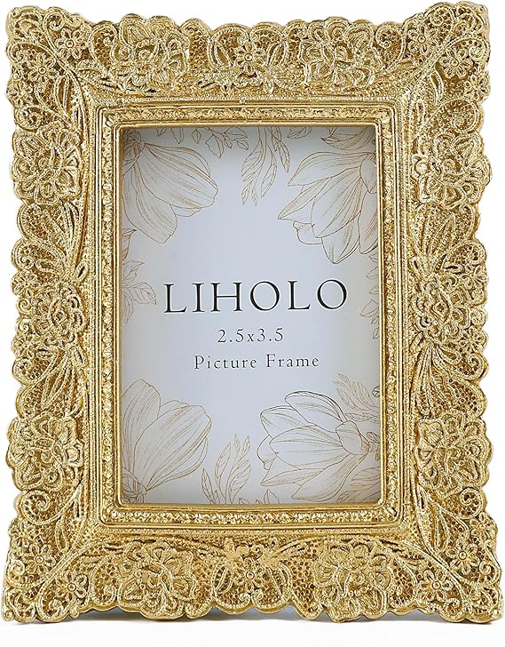 Amazon.com: LIHOLO Vintage Gold Wallet Size Picture Frames 2.5x3.5 ...