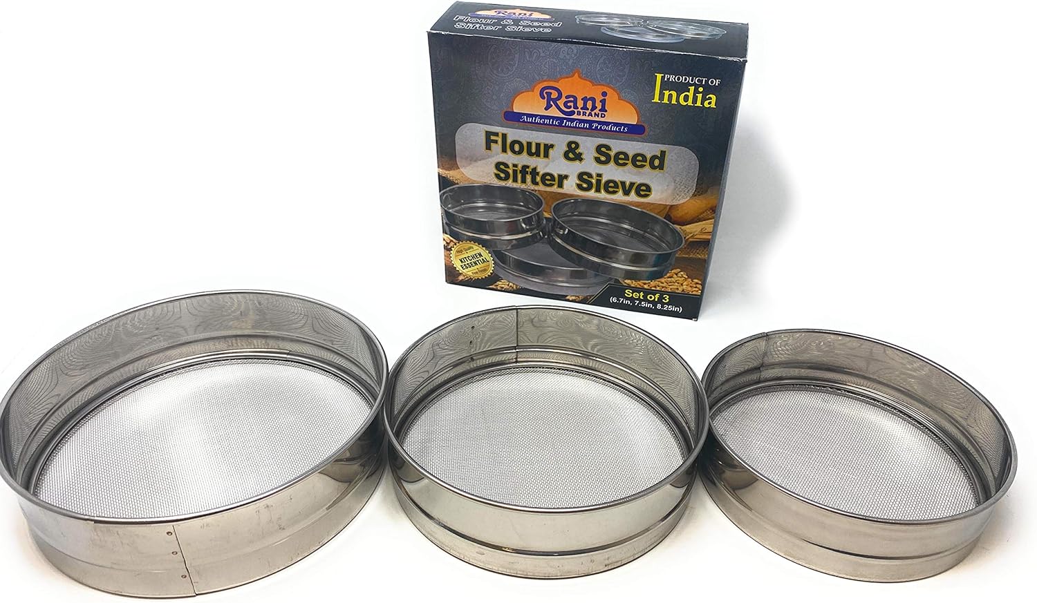 Amazon.com: Stainless Steel Sieve ~ Set of 3 ~ for Flours, Seeds, Beans ...