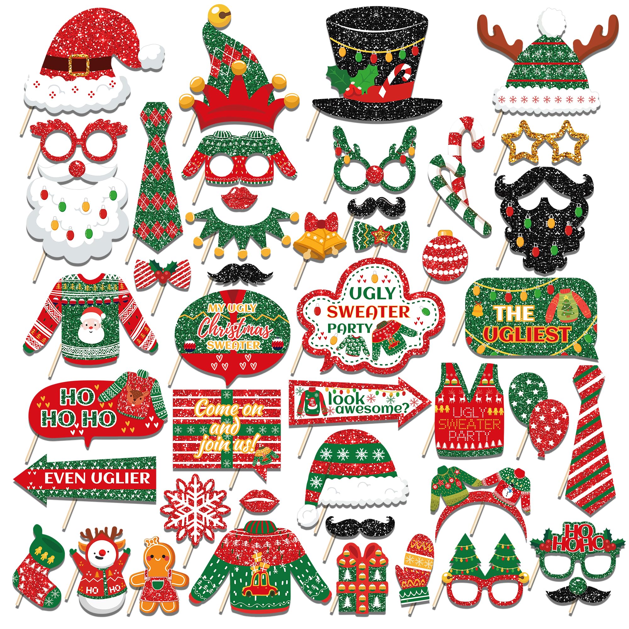 Amazon.com: Christmas Photo Booth Props, 45 Pcs Christmas Party Photo ...