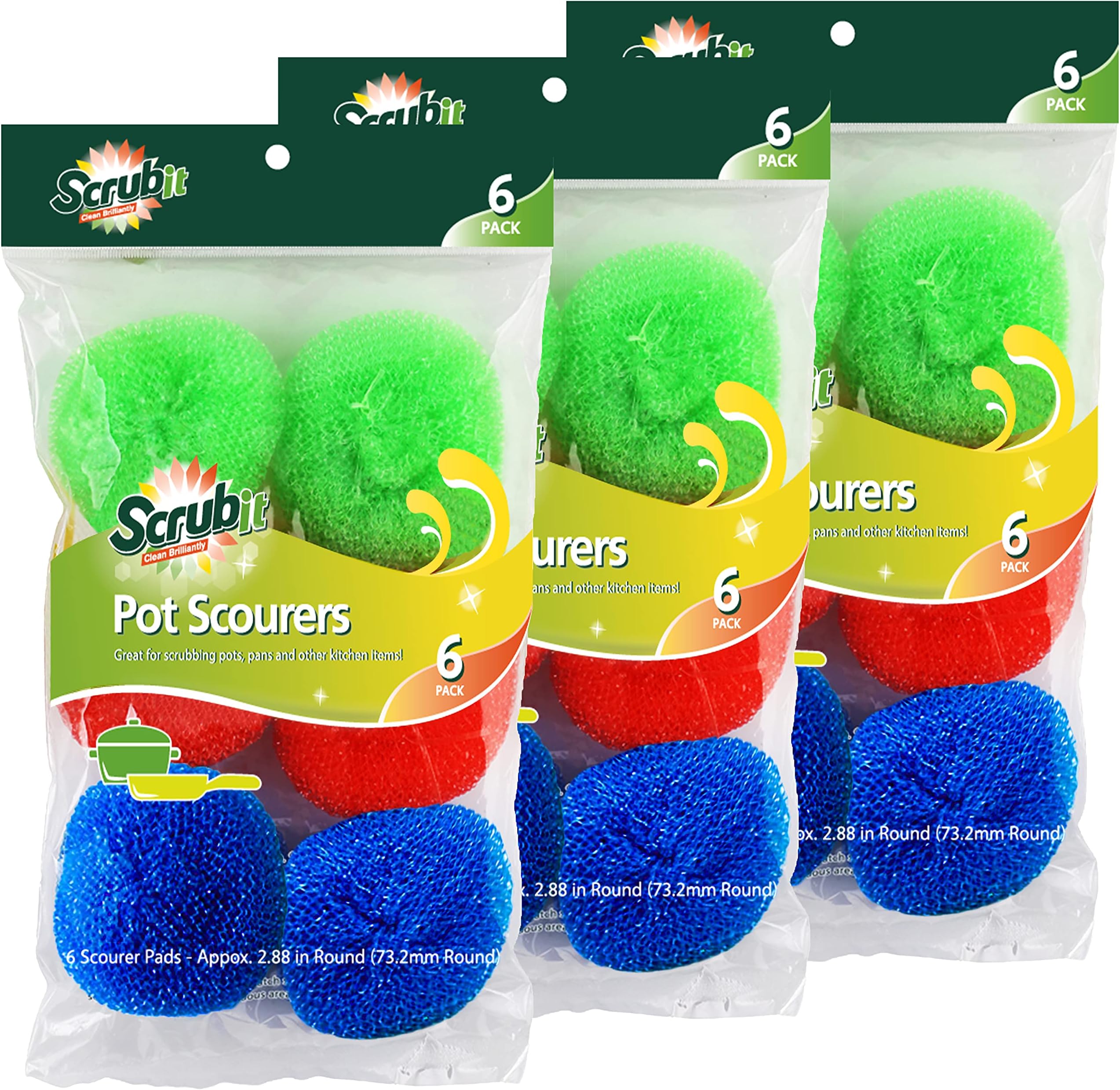 Amazon.com: SCRUBIT 18 Round Nylon Dish Scrubber Scouring Pads, 3 Packs ...