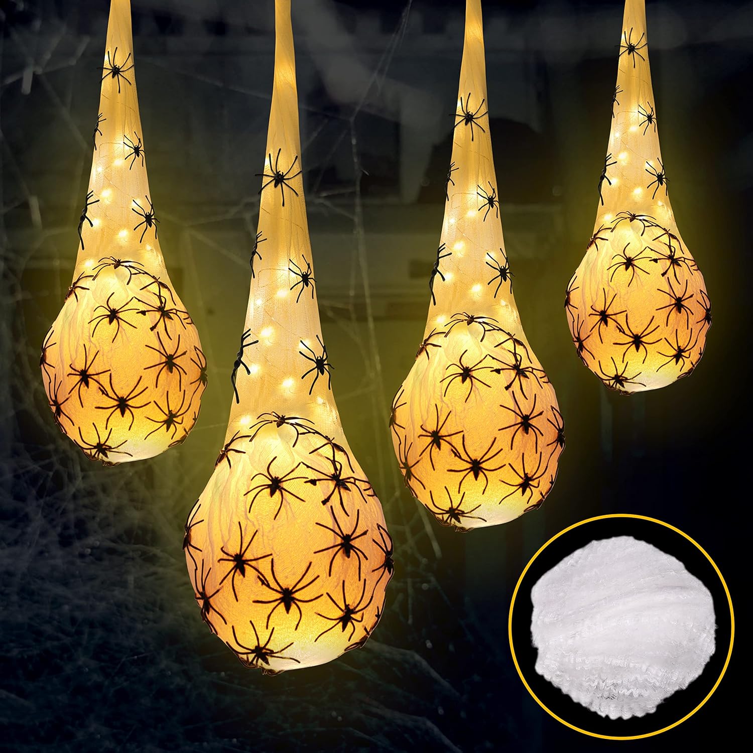 Amazon.com: 4PCS Halloween Decorations Lighted Spider Egg Sacs + Spider ...