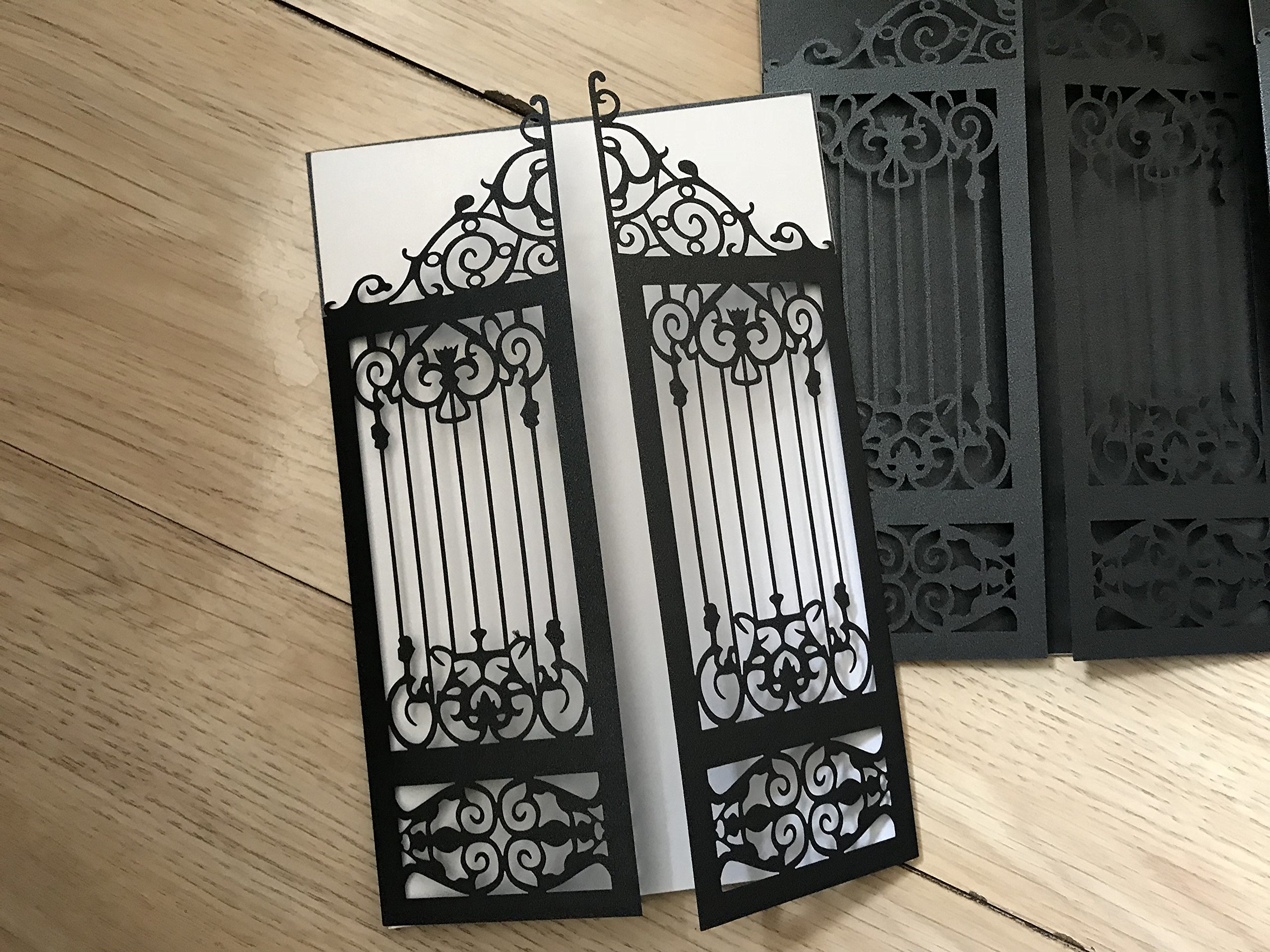 Laser Cut Gate Invitation Luxury Foil Grey Laser Cut Wedding