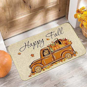Amazon.com: Happy Fall Door Mat Truck Pumpkin Doormat Non-Slip Seasonal ...