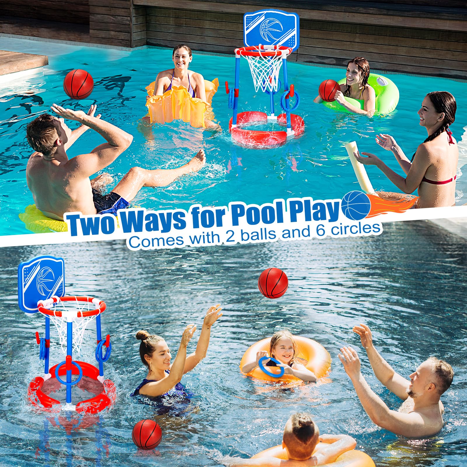 Snapklik.com : Pool Basketball Hoop, 2-in-1 Poolside Floating Pool ...