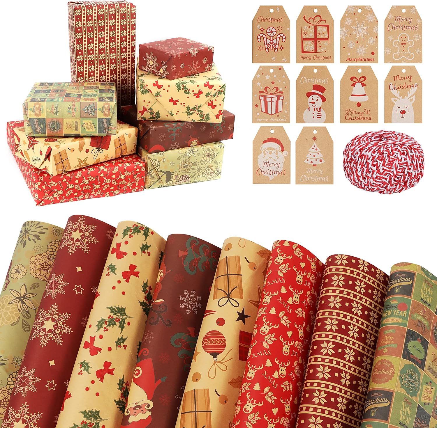 Belle Vous Carta Regalo Natalizia Riciclata (10pz) - 50 x 70 cm 10 ...