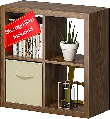 Amazon.com: Bookshelf with Storage Bin, 4-Cube Storage Organizer ...