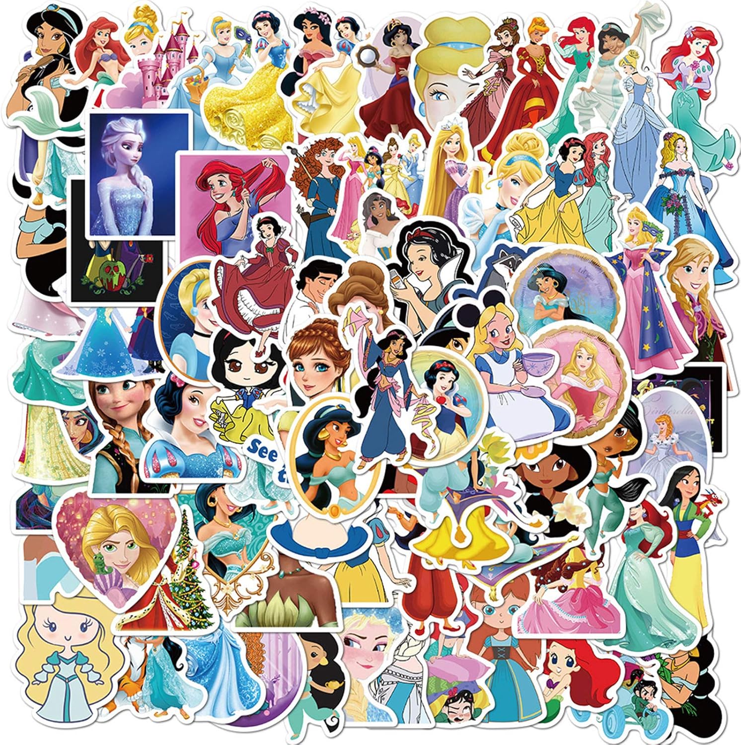 Amazon.com: 100 PCS Disney Princess Cartoon Stickers for Laptop ...