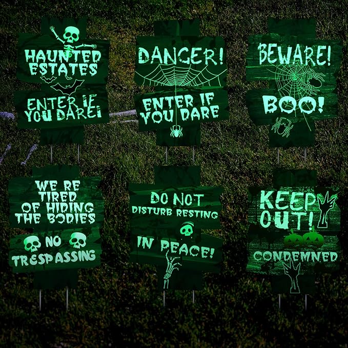 Amazon.com : 6 Pcs Halloween Decorations Glow in Dark Yard Sign ...