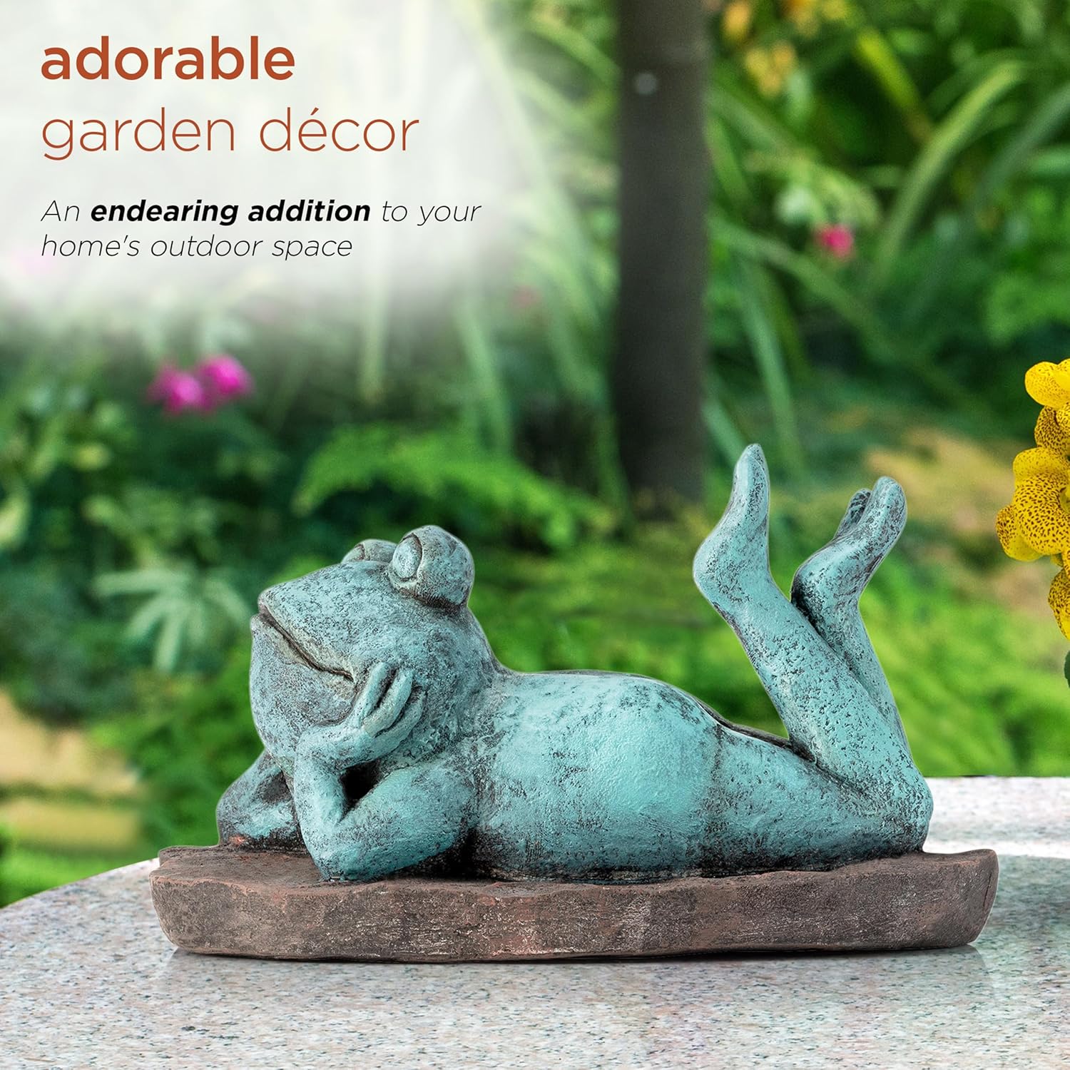 Alpine Corporation 9" Tall Indoor/Outdoor Sunbathing Frog Garden Statue ...