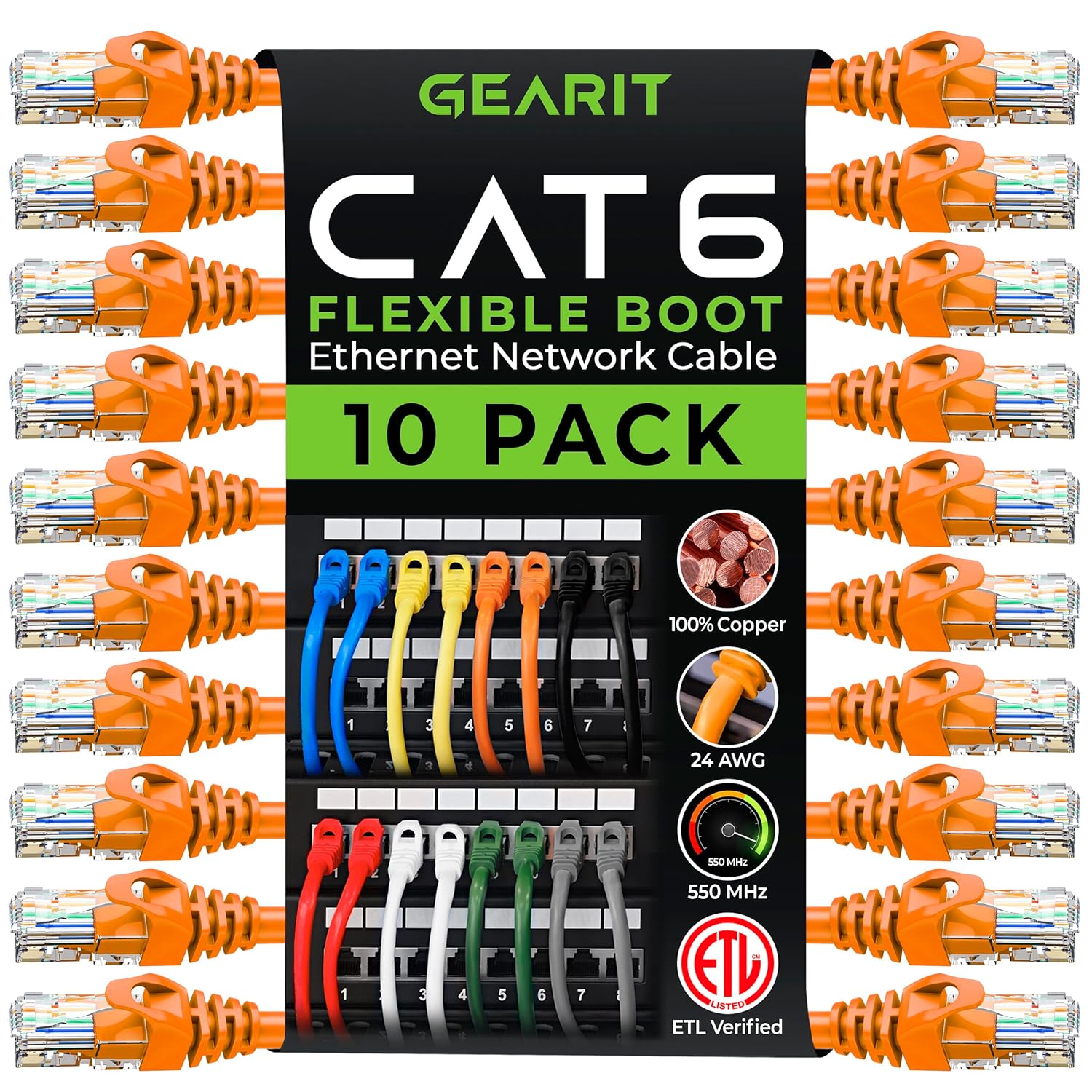 GearIT 10-Pack Cat6 Patch Cable 2 Feet Cat 6 Ethernet Cable Snagless Flexible Soft Tab - Preimum ...