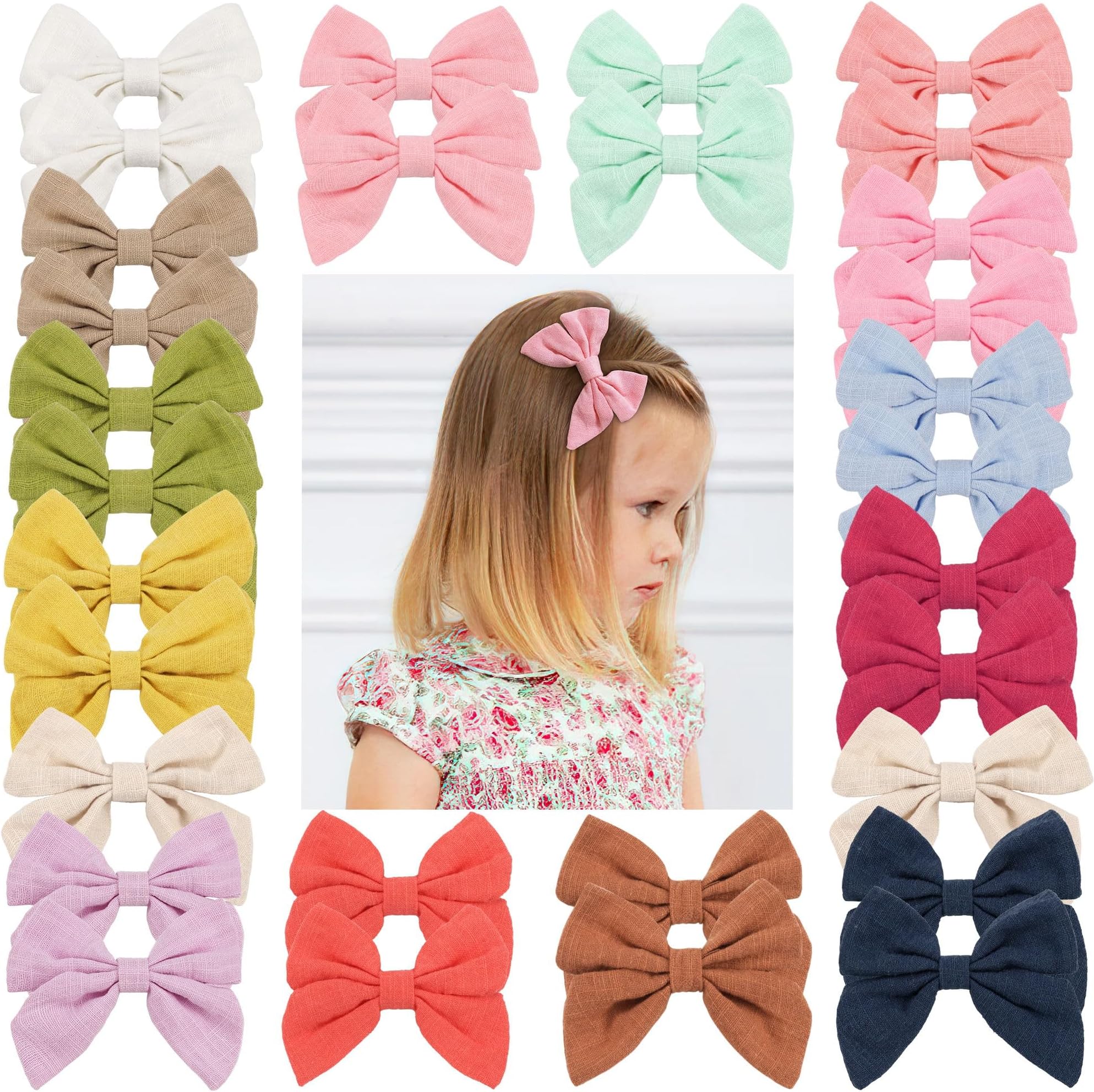 Amazon.com: 40PCS Big Hair Bows for Girls Twill Fabric Bows Hair Bows ...