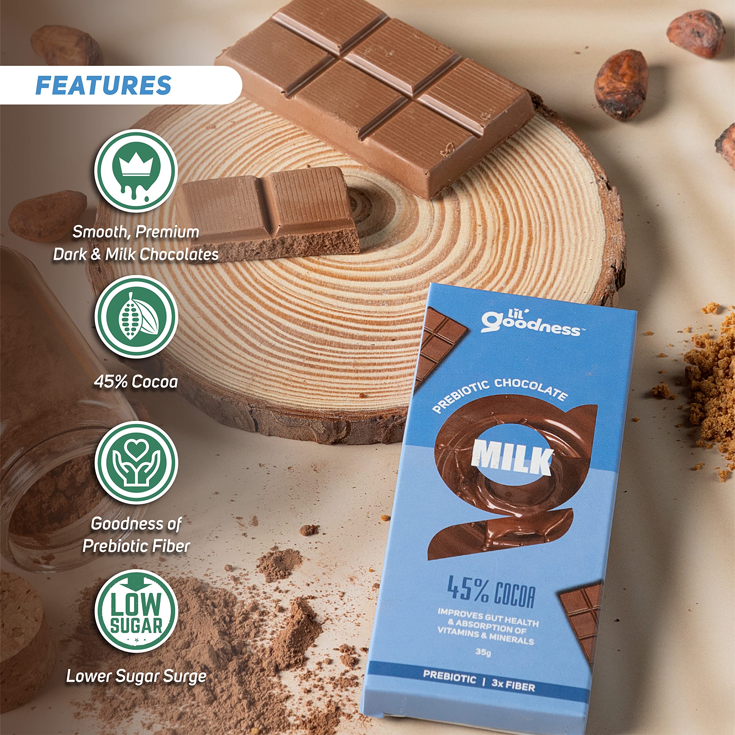 Buy Lil'Goodness Premium Prebiotic Chocolate - 13g (Pack of 12) | Milk ...