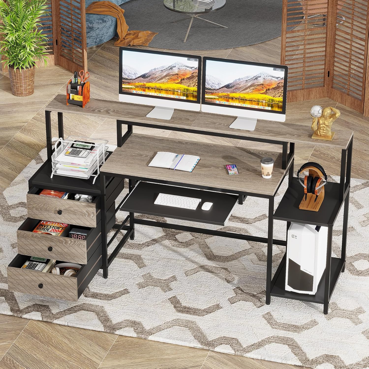 Amazon.com: Tribesigns Computer Desk with 3 Drawers, 63 inch Home ...
