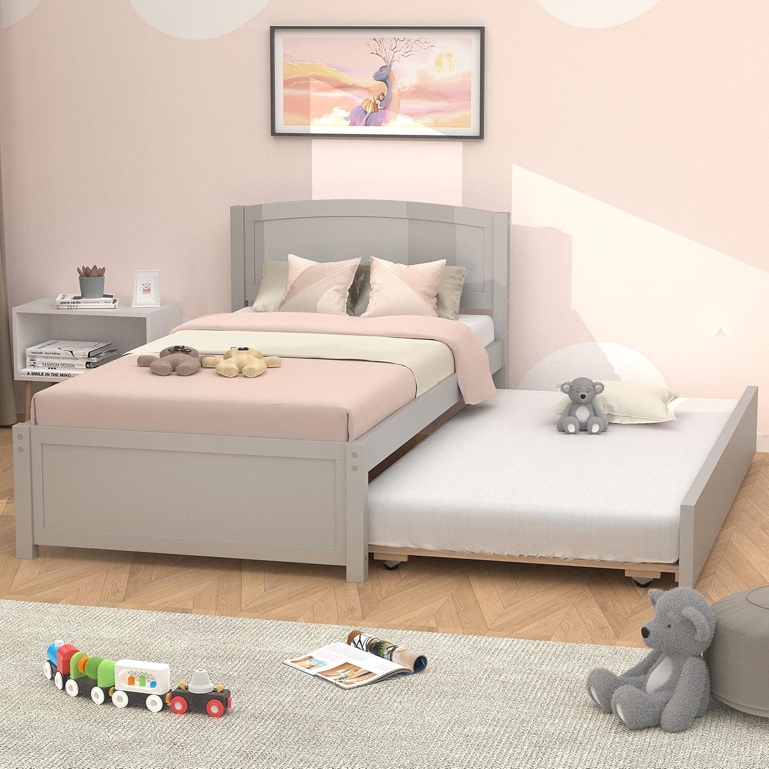 Amazon.com: TOLEAD Daybed with Trundle, Twin Size Pull Out Bed, Solid ...