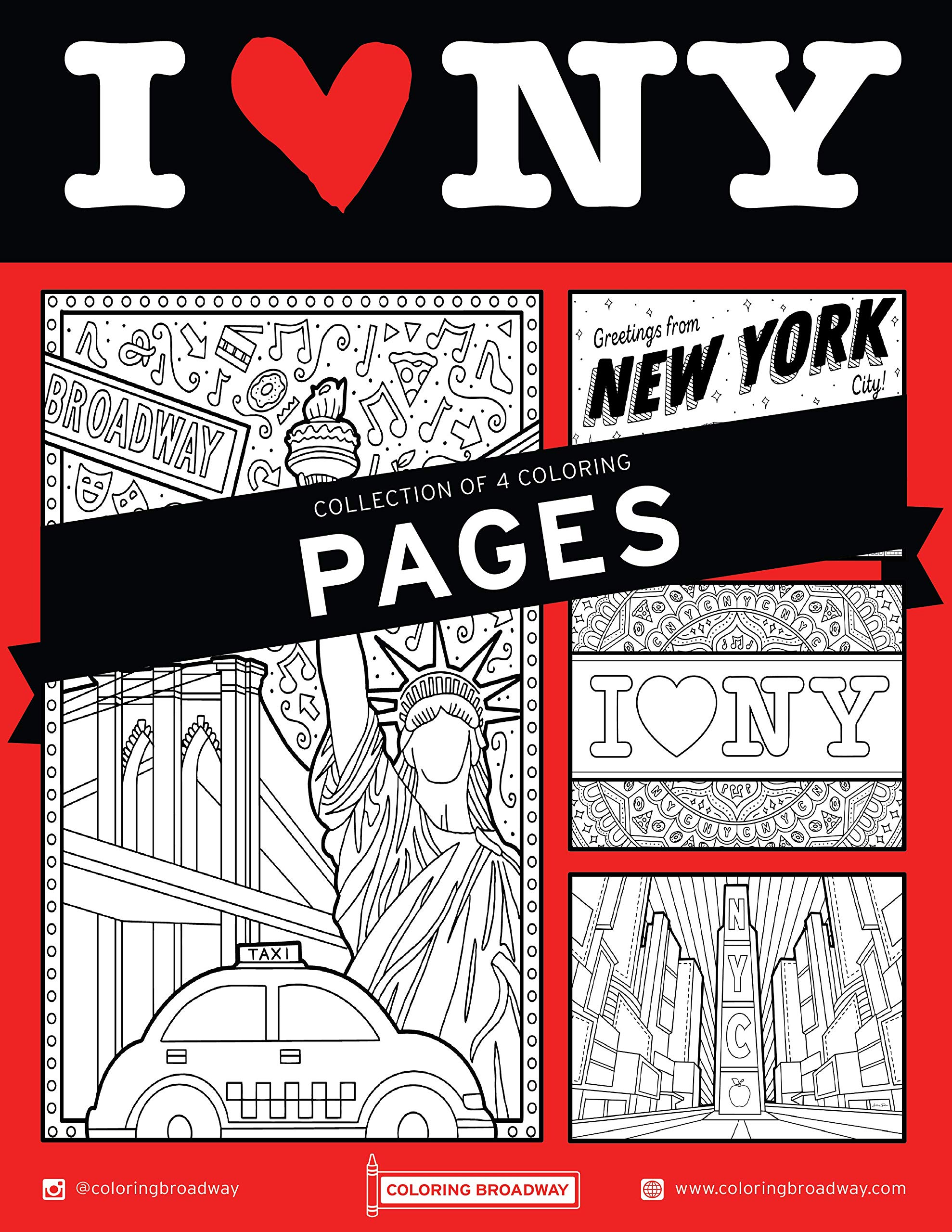 Amazon.com: Coloring Broadway - I Love New York Coloring Pages (Set of ...