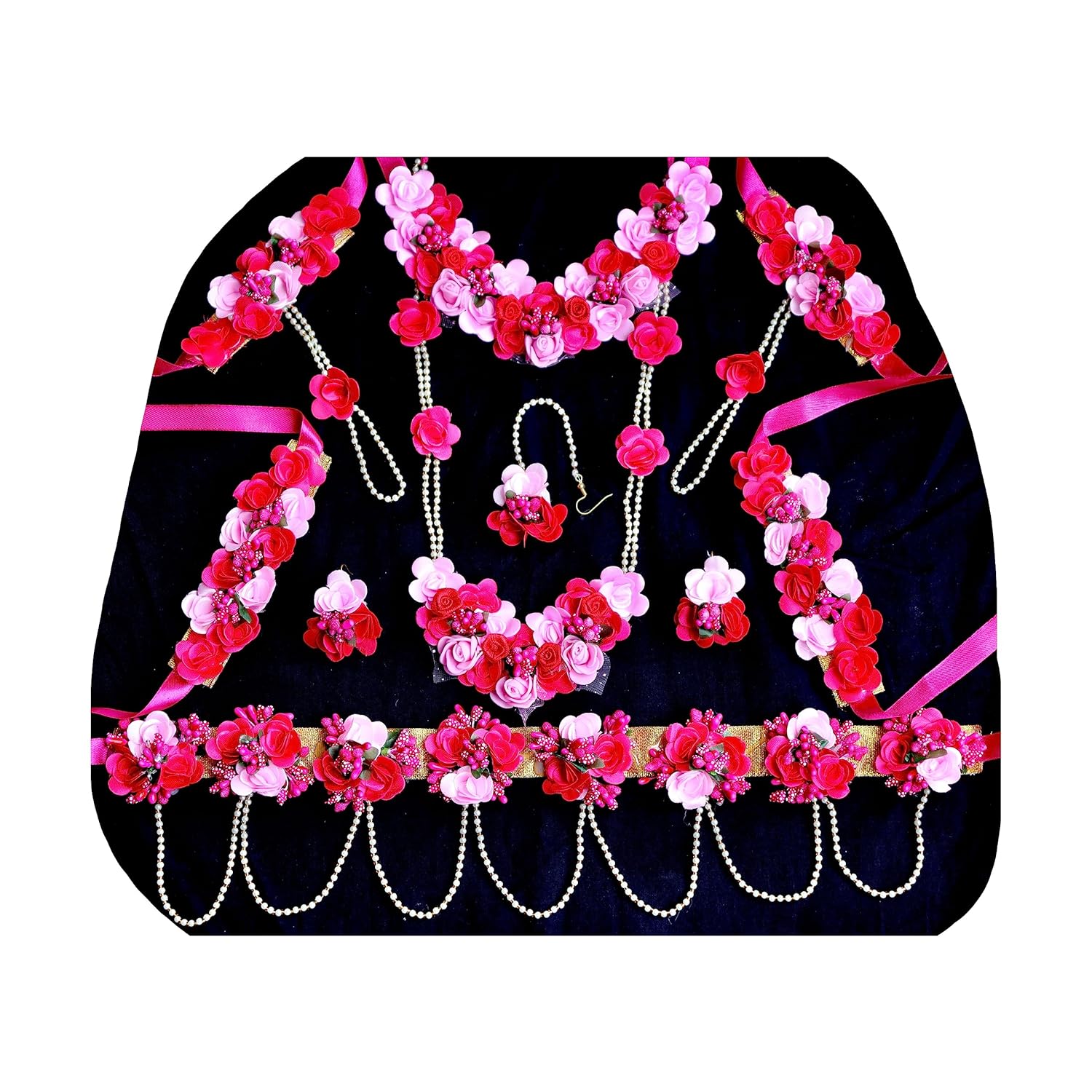 Buy USHA BENTEX artificial pink gren gulab flower jewellery necklace ...