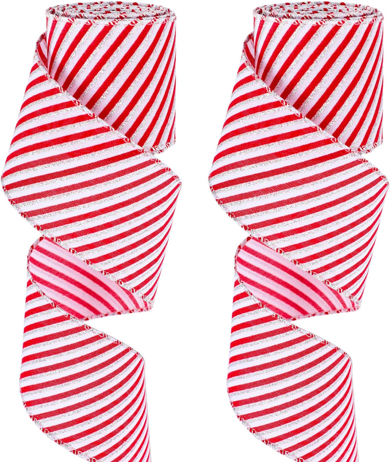 Amazon.com: Ysleen 4 Rolls 24 Yards Christmas Candy Cane Wired Ribbons ...