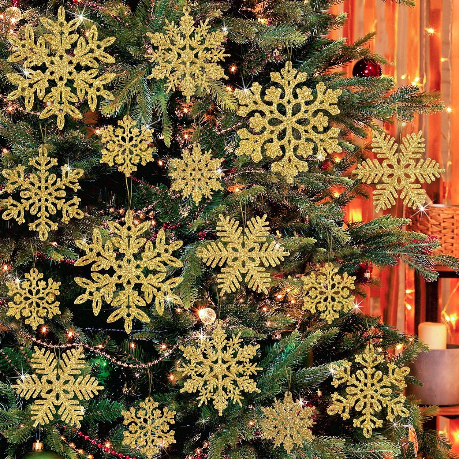 Amazon.com: 49pcs Christmas Party Decorations Snowflake Ornaments ...