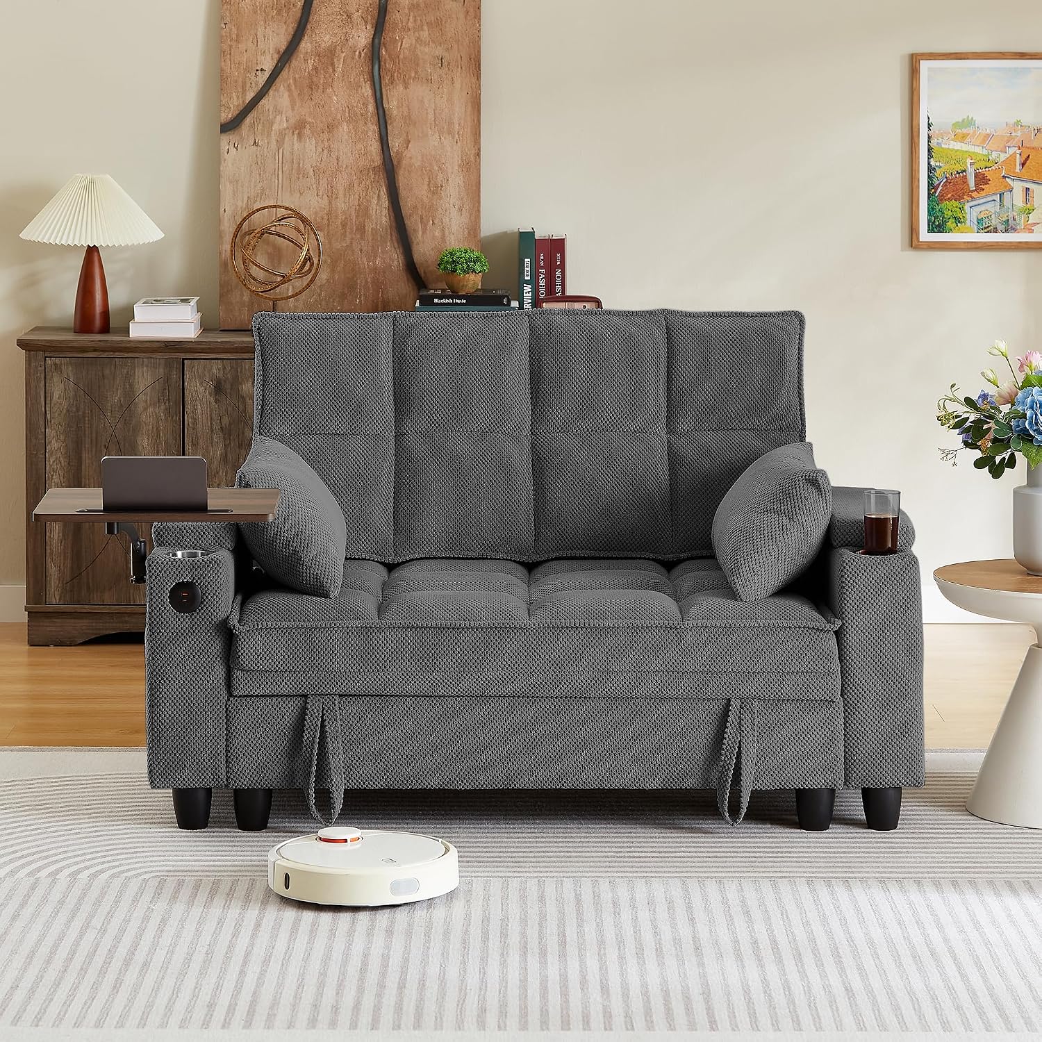 Amazon.com: hansones 61" Loveseat Sofa with Hidden Storage, 360° Swivel ...