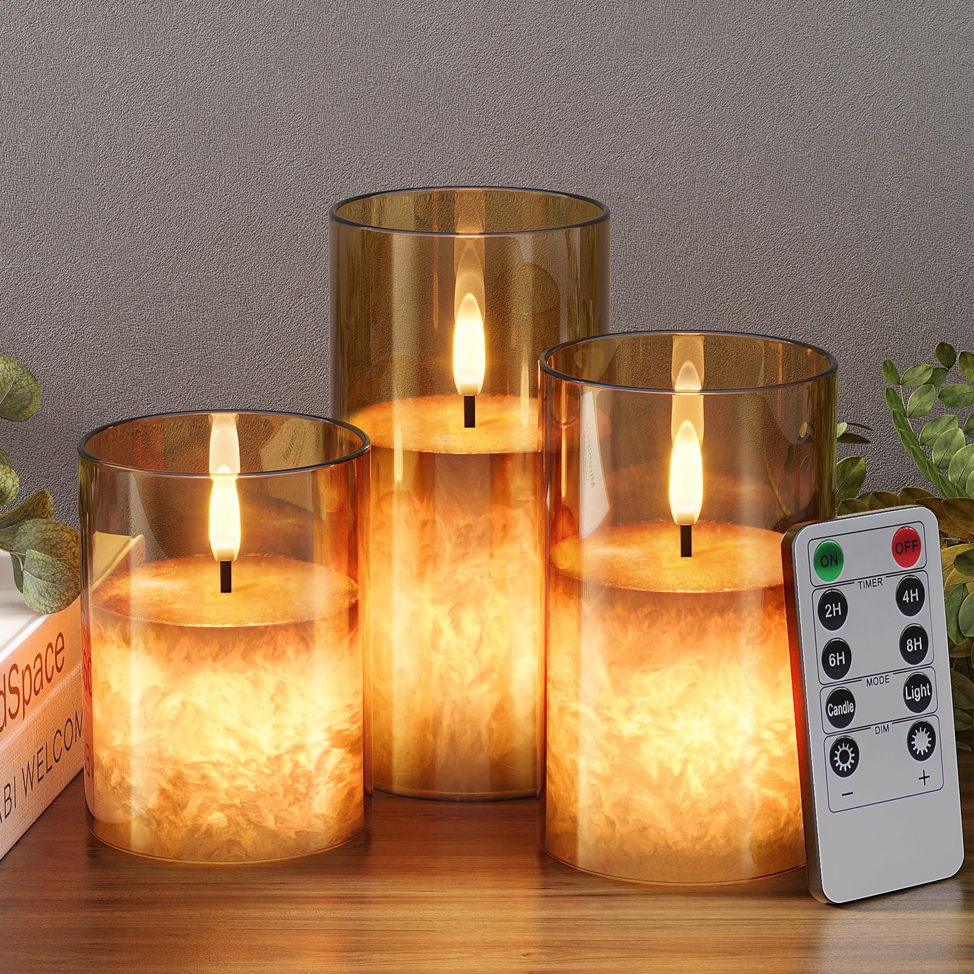 Amazon.com: VIODAIM Crystal Texture Design Flickering Flameless Candles ...