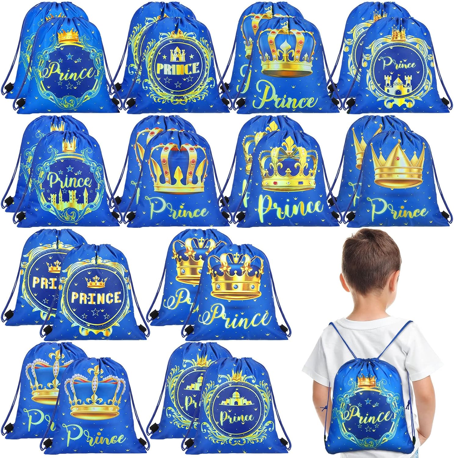 Amazon.com: Sweetude 24 Pcs Prince Party Gifts Bags Prince Crown Blue ...