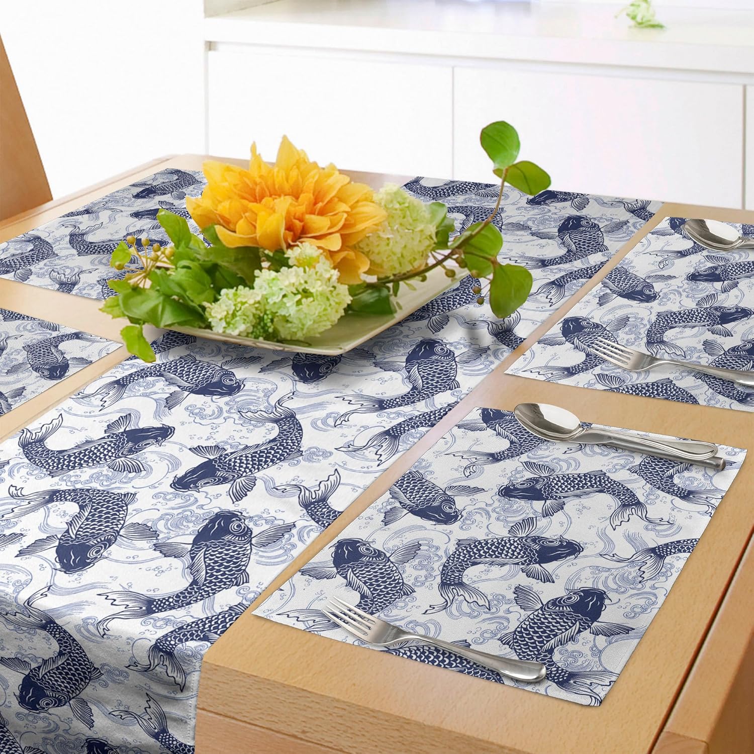 Amazon.com: Ambesonne Fish Table Runner & Placemats, Japanese Carp Koi ...