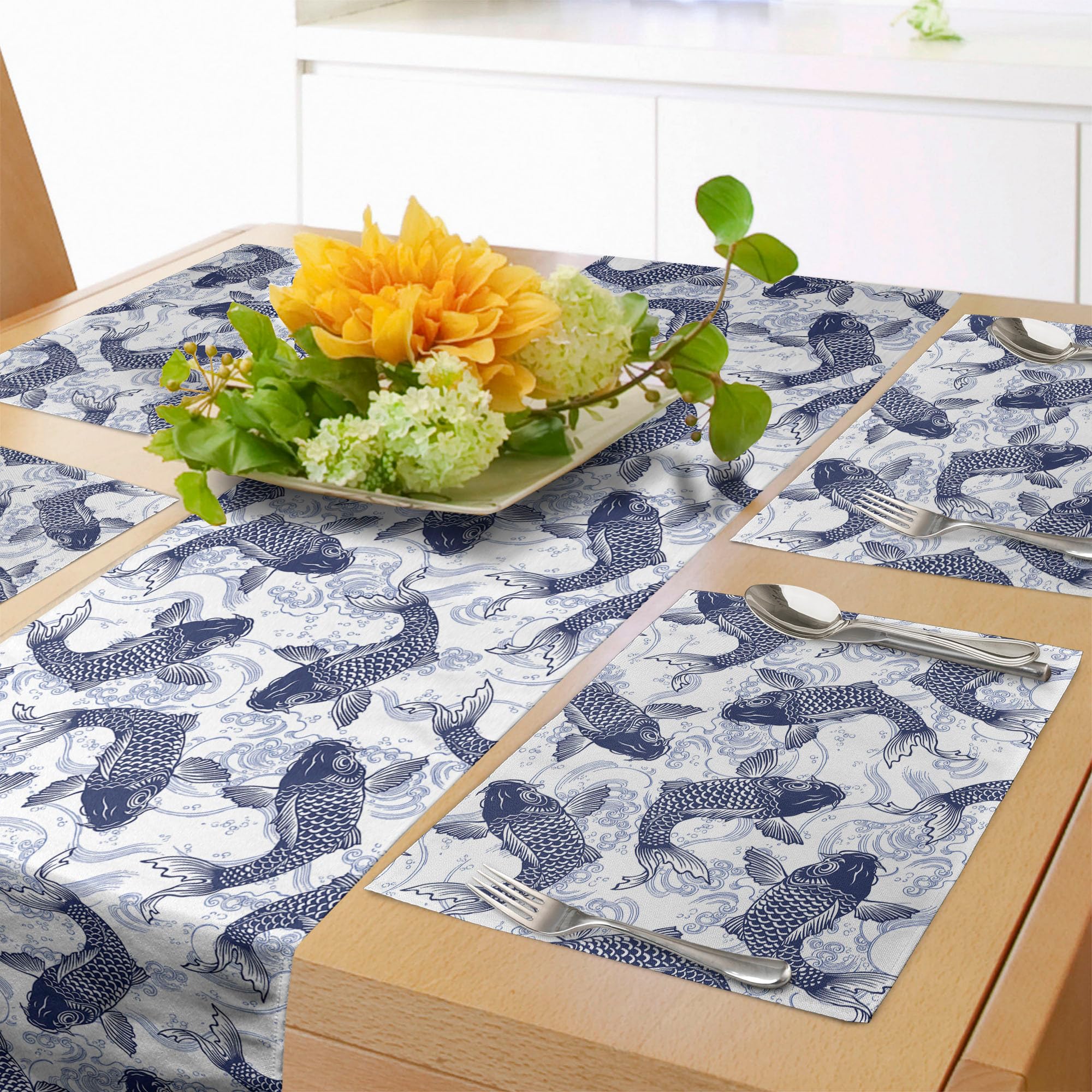 Amazon.com: Ambesonne Fish Table Runner & Placemats, Japanese Carp Koi ...
