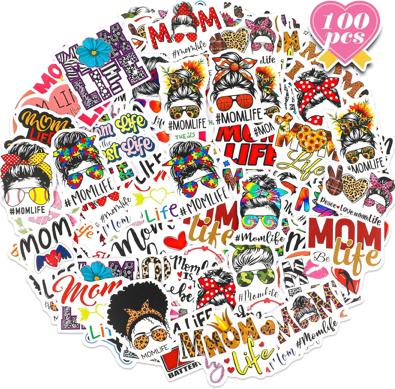 Amazon.com: Yeaqee 100 Pcs Mom Stickers, Mom Life Stickers Mom Car ...