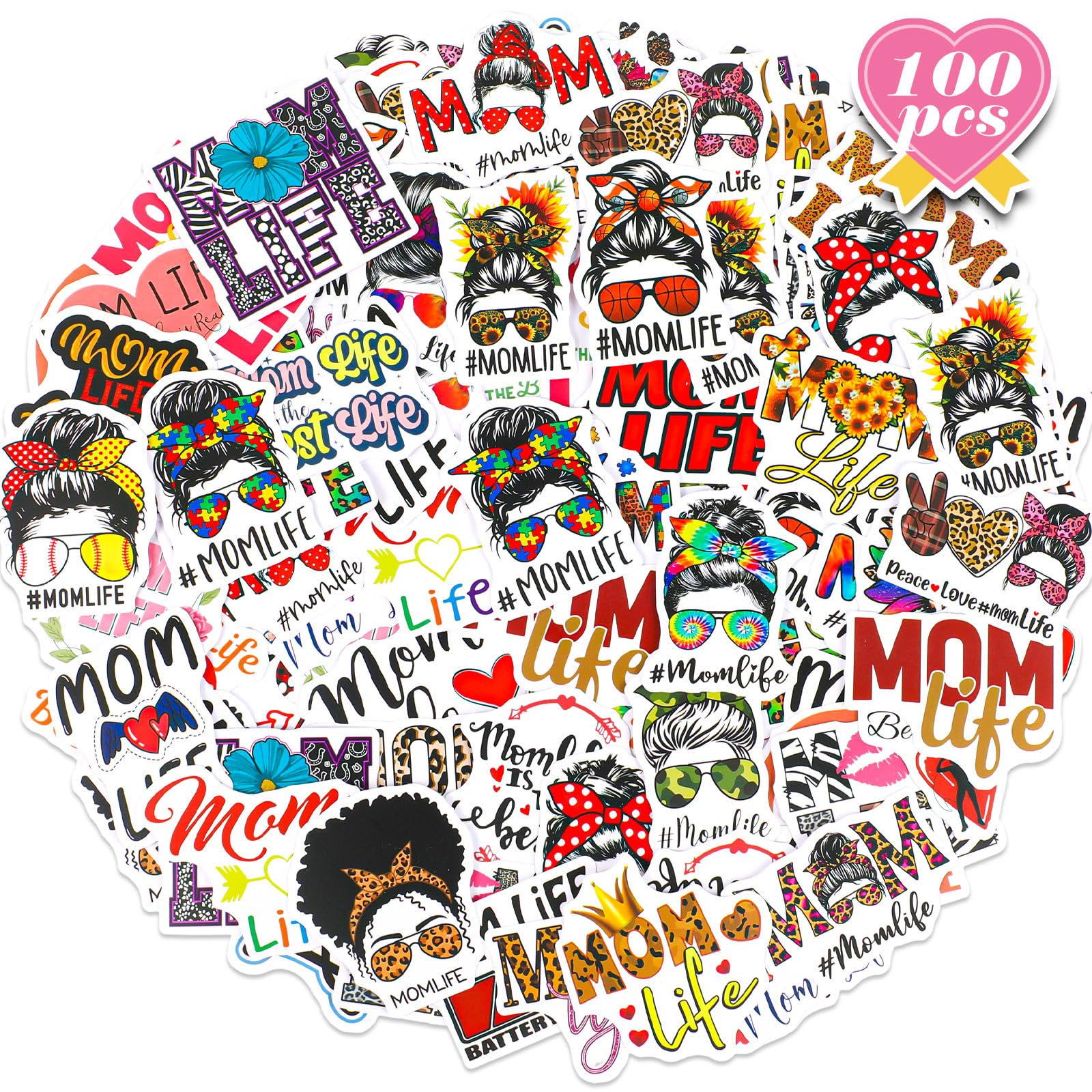 Amazon.com: Yeaqee 100 Pcs Mom Stickers, Mom Life Stickers Mom Car ...