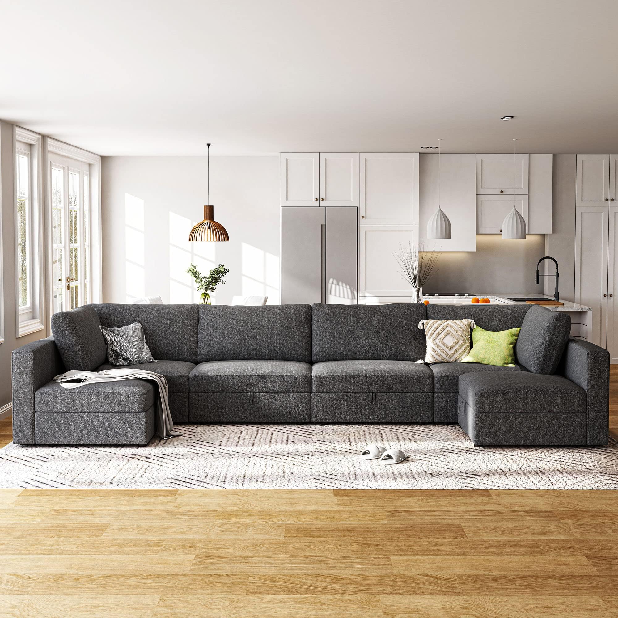 Amazon.com: HONBAY Modular Sectional Sofa with Storage, Convertible ...