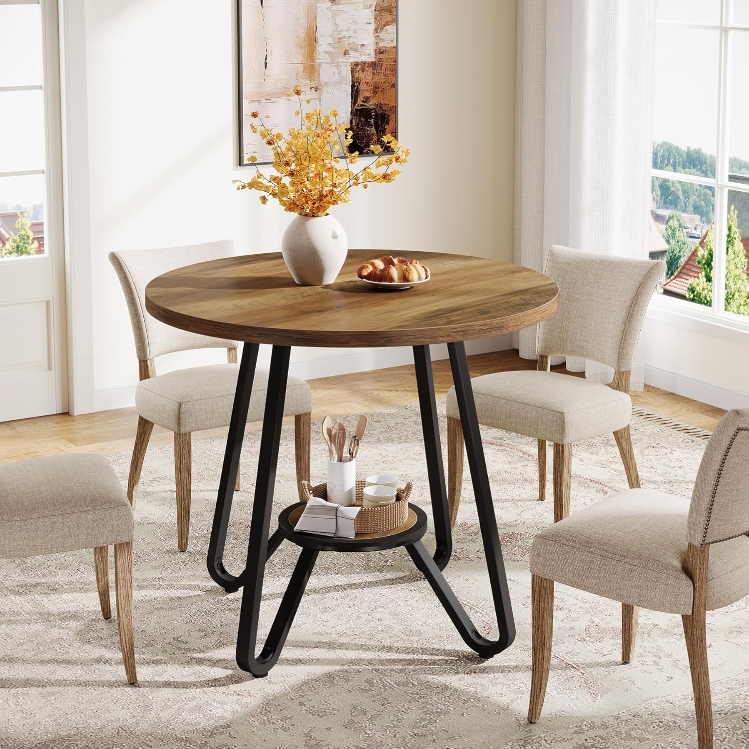 Amazon.com - Tribesigns 31.5" Round Dining Table with Double Shelves ...