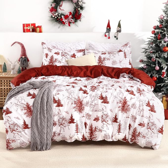Amazon.com: CAROMIO Christmas Duvet Cover Queen, Reversible Printed ...