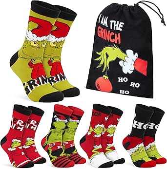 Amazon.com: The Grinch Socks for Men Teens, Christmas Holiday Socks ...