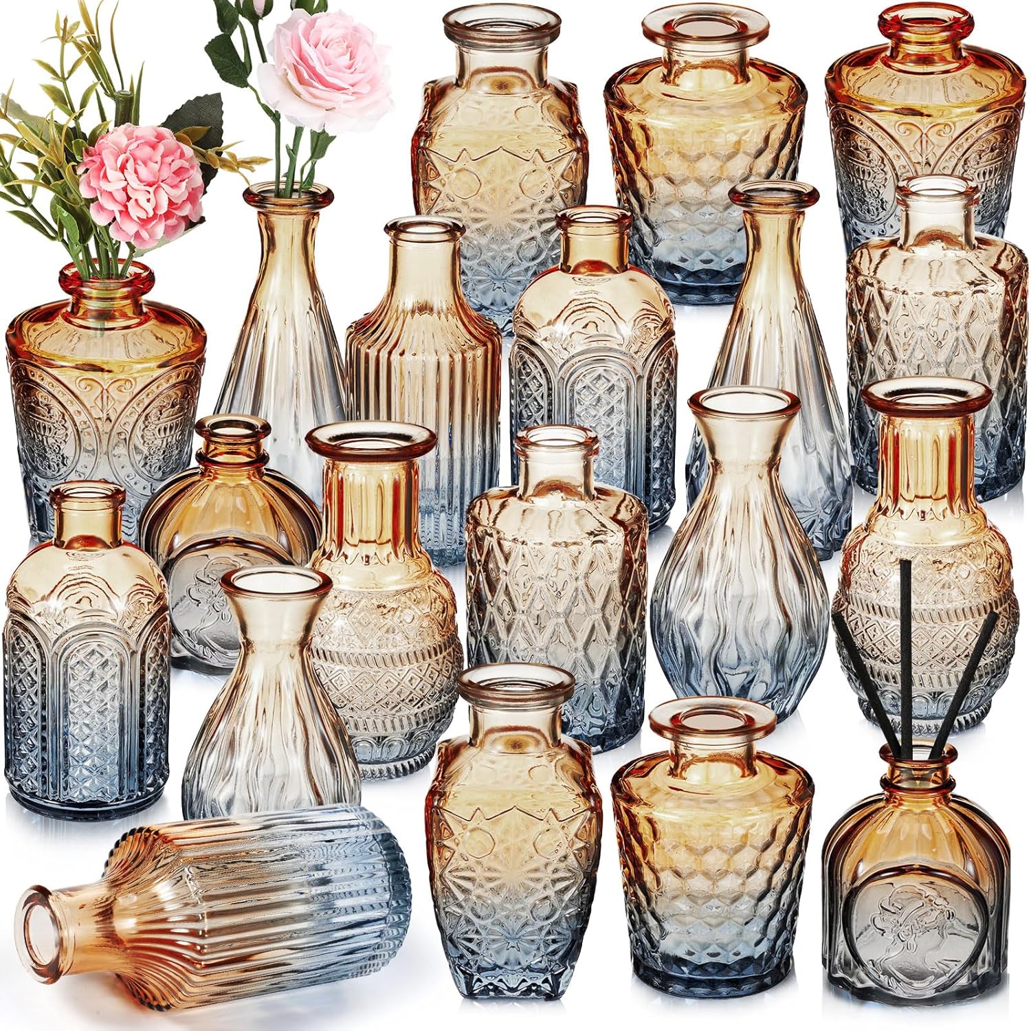Amazon.com: 20 Pcs Glass Bud Vase Set Small Vintage Flower Vase in Bulk ...