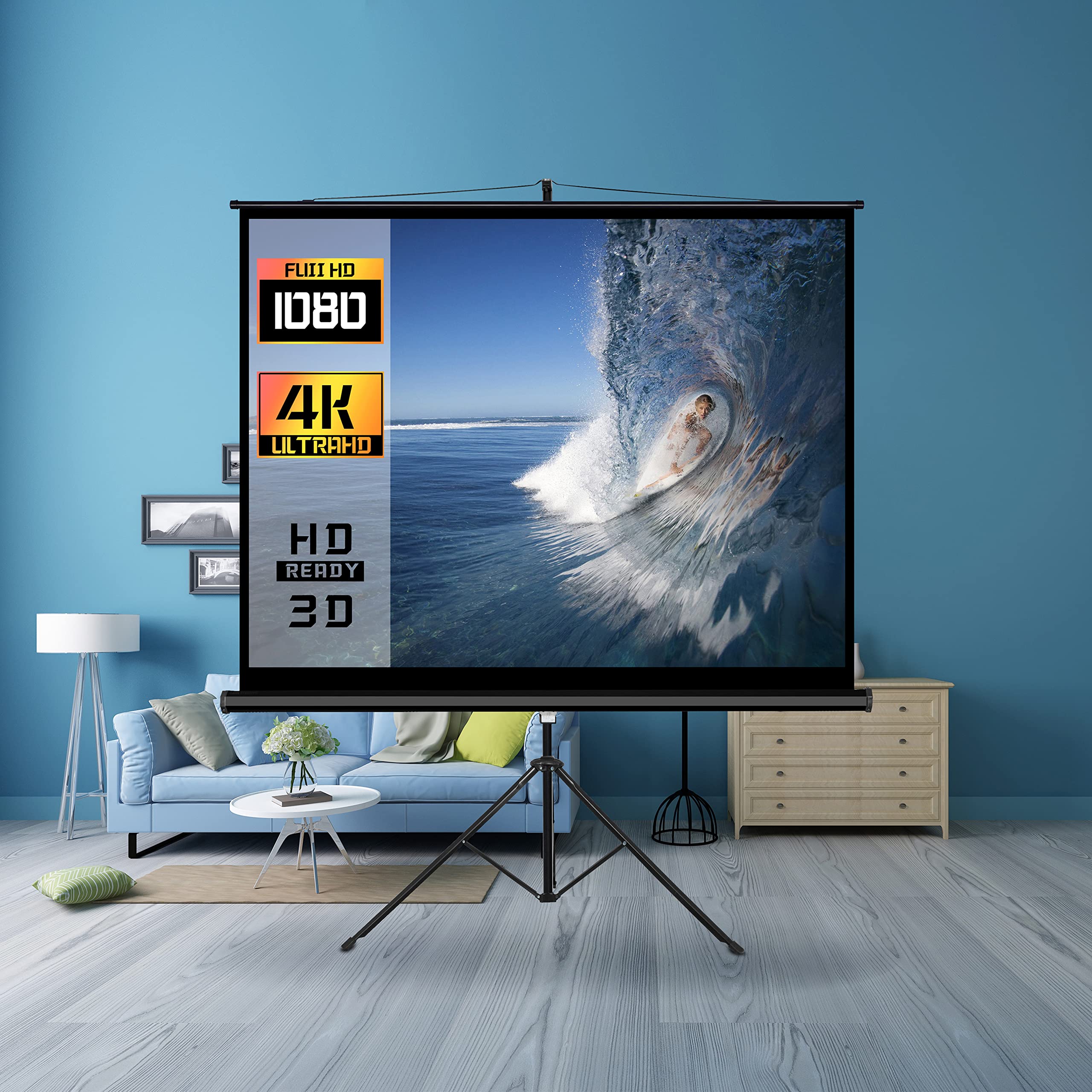 ProHT 100-inch Portable Projection Screen (05358), w/Pull Up Foldable ...