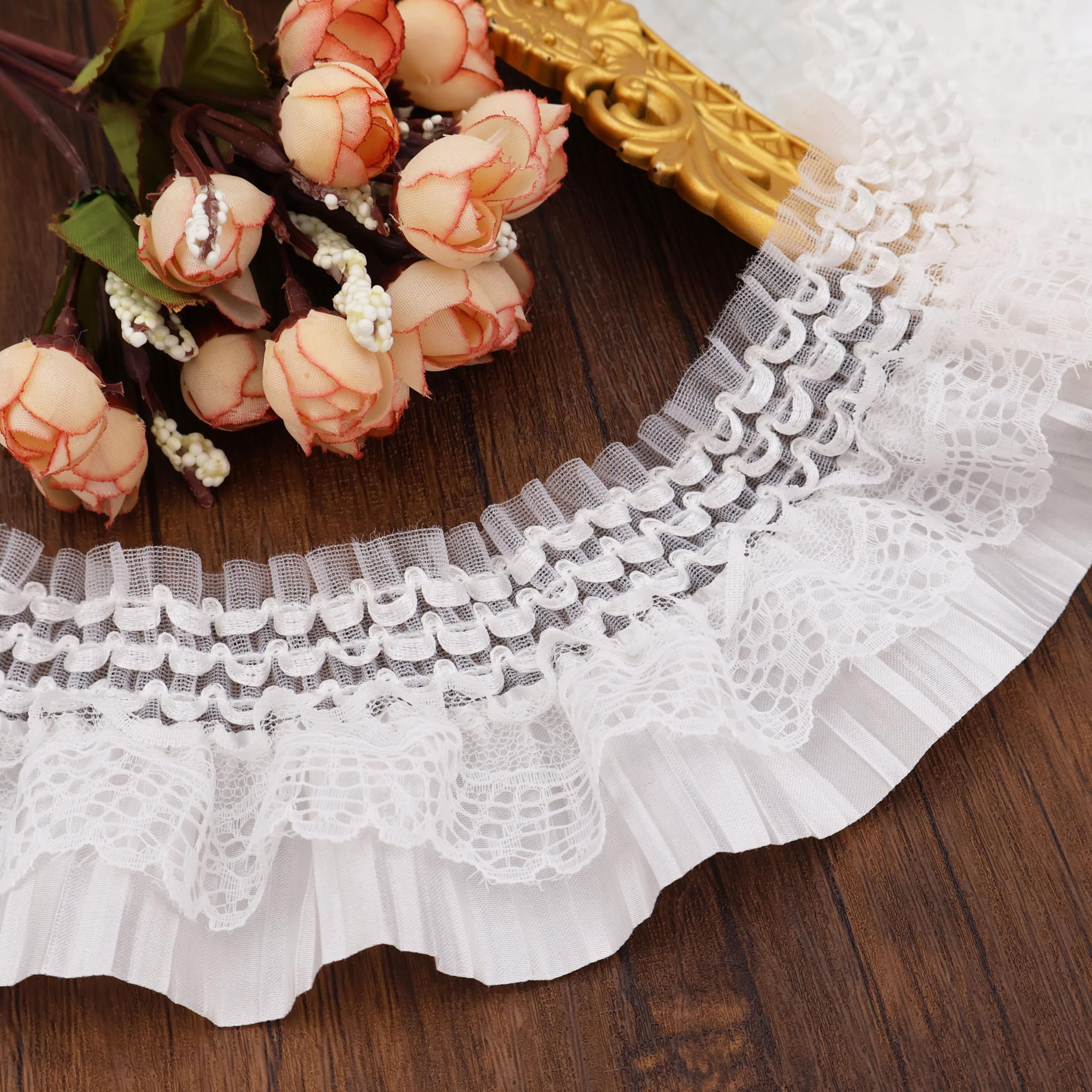 Amazon.com: 2 Yards Gorgeous Elastic Ruffle Trim 2-Layer Pleated ...