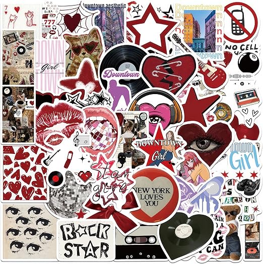 Amazon.com: Downtown Girl Stickers 50 Pcs Grunge Stickers Red Stickers ...