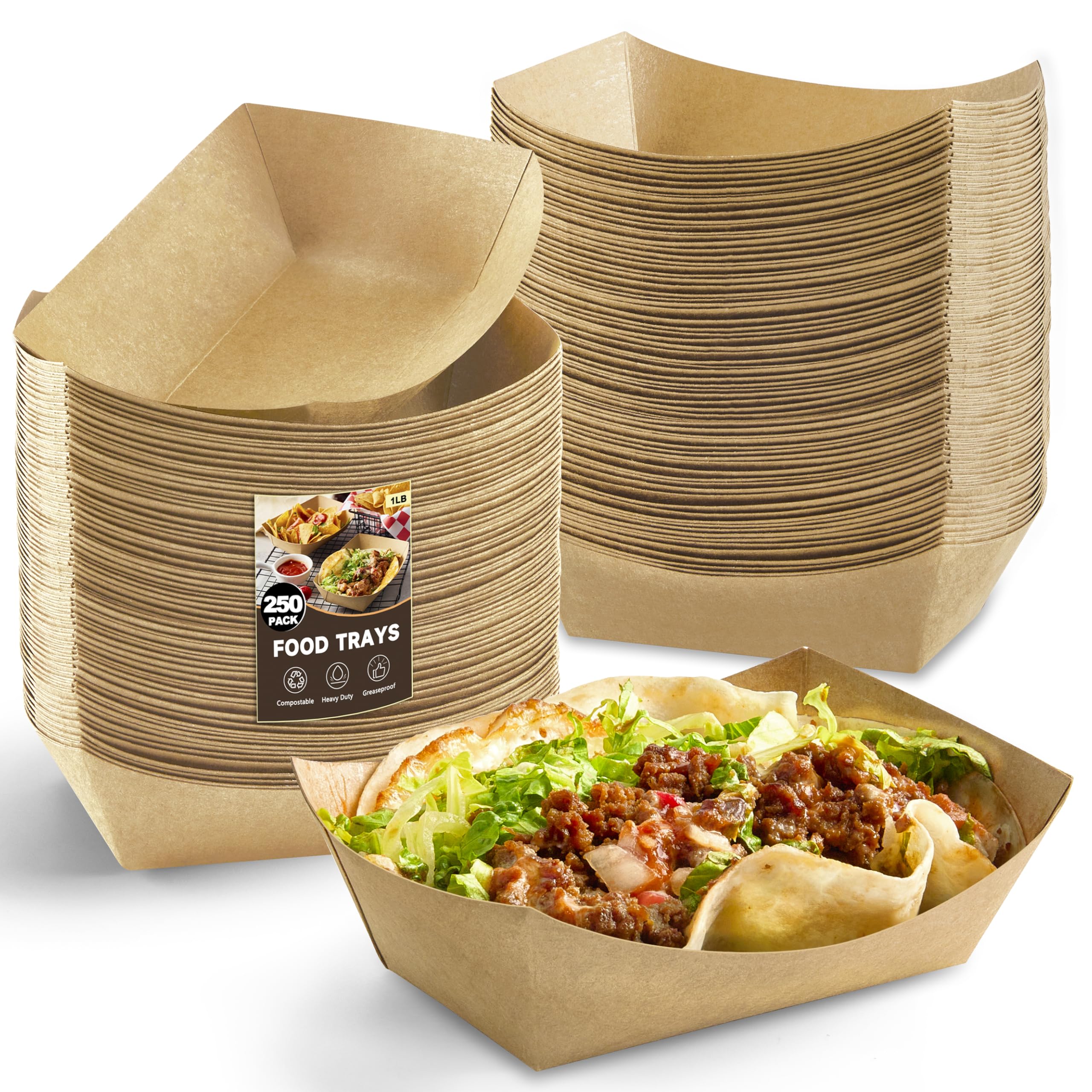 Amazon.com: ZORRITA 1 Lb Small Paper Food Trays - 250 Pack Disposable ...